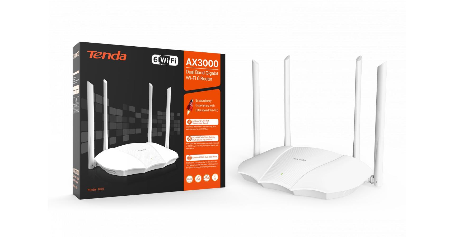 Tenda RX9 AX3000 Dual Band Gigabit Wi-Fi 6 Router Black - Tenda - PCLAND